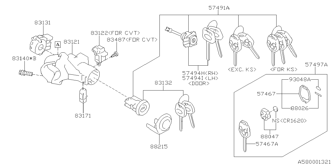 KEY KIT & KEY LOCK for Subaru WRX / Levorg VAF-KFH, 12.2013-... - Amayama